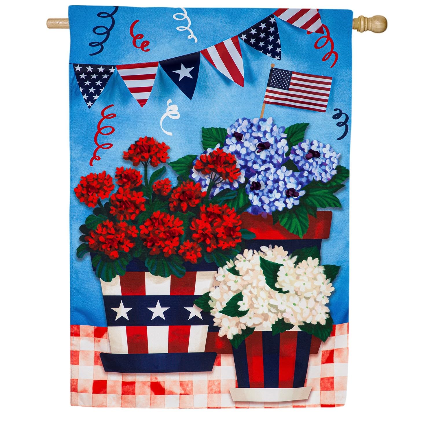 Evergreen Linen House Flag - Patriotic Flower Pot – Kitty Hawk Kites